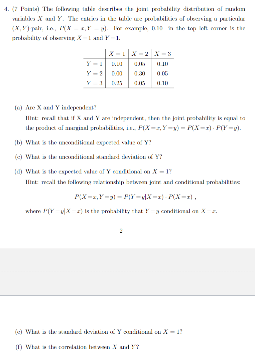 Solved (7 ﻿Points) ﻿The following table describes the joint | Chegg.com
