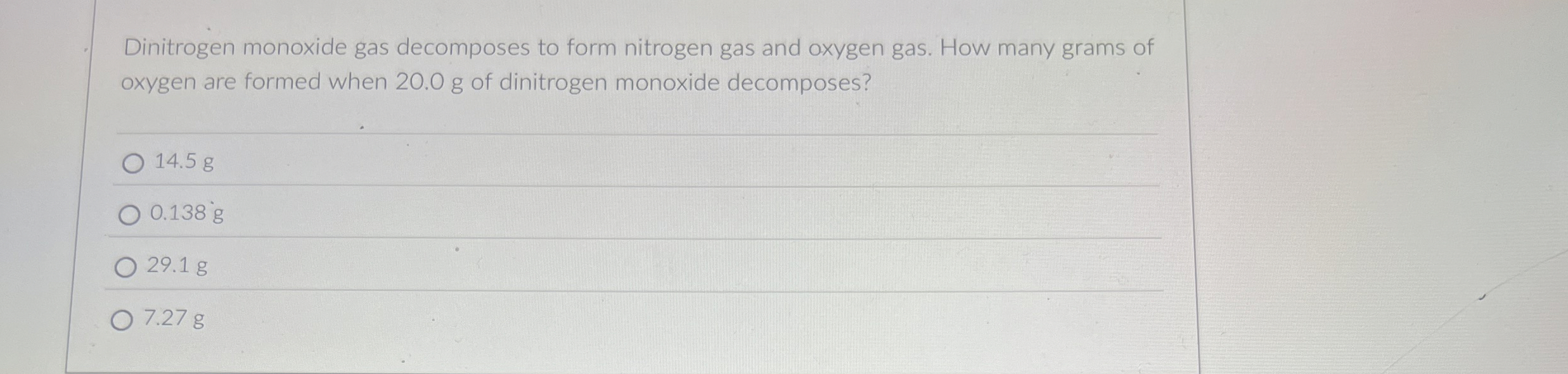 Solved Dinitrogen monoxide gas decomposes to form nitrogen | Chegg.com