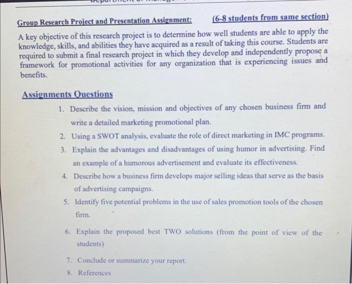 Group Research Project and Presentation Assignment: A | Chegg.com