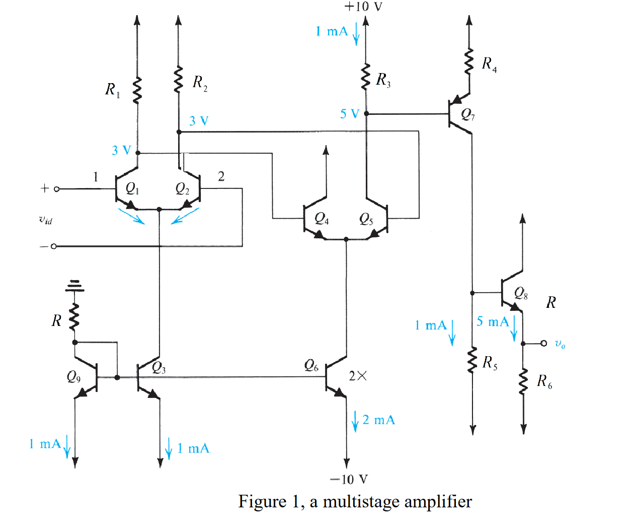 Solved The biasing currents and some DC voltages are given | Chegg.com