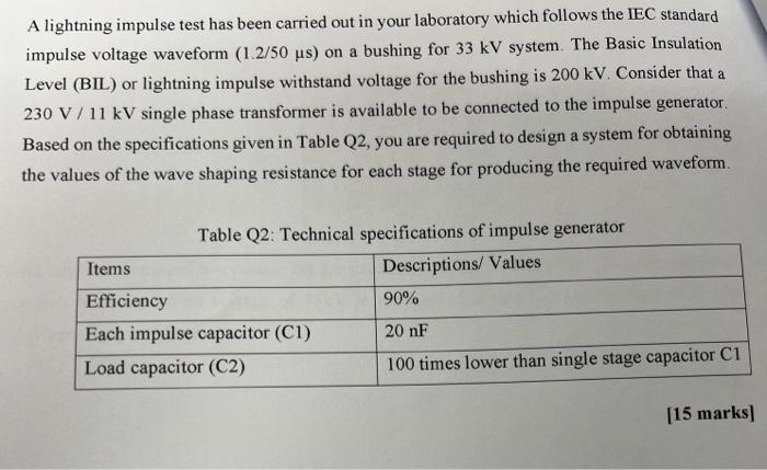 Solved A lightning impulse test has been carried out in your | Chegg.com