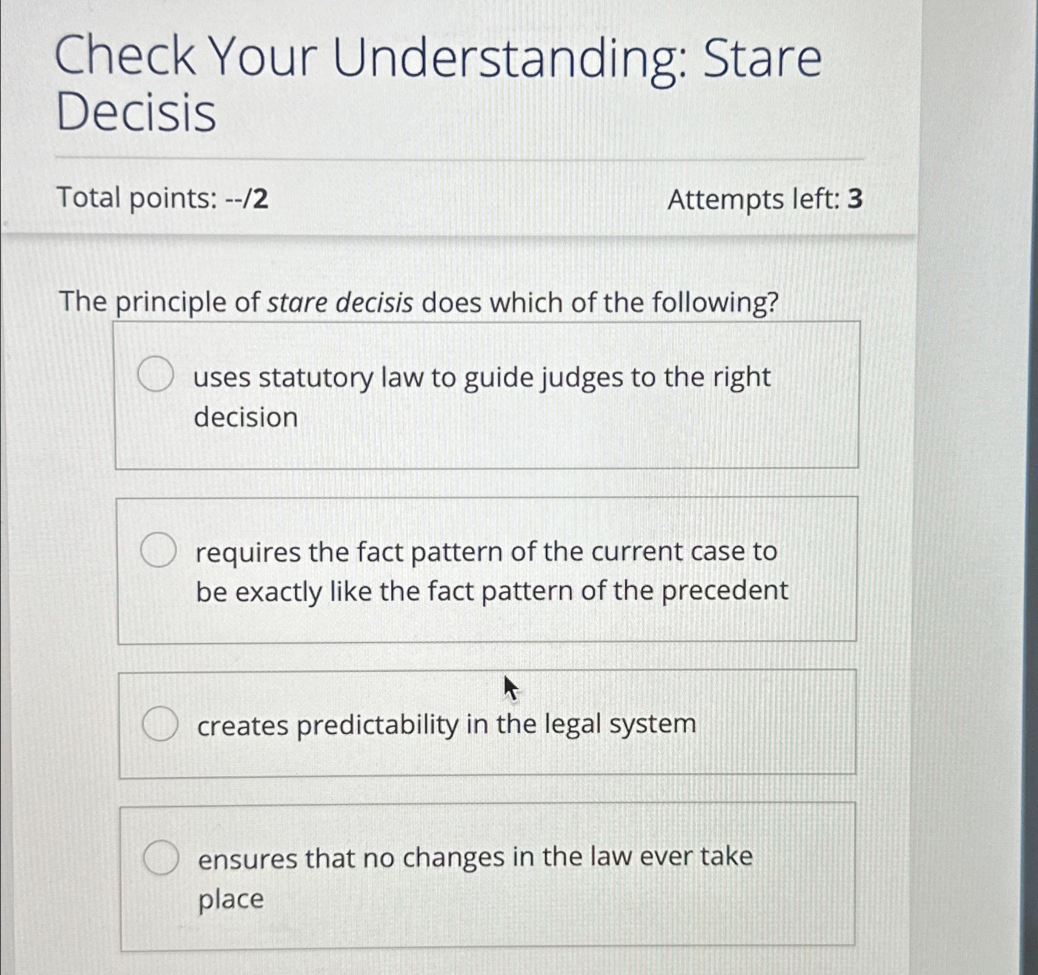 Solved Check Your Understanding: Stare DecisisTotal points: | Chegg.com