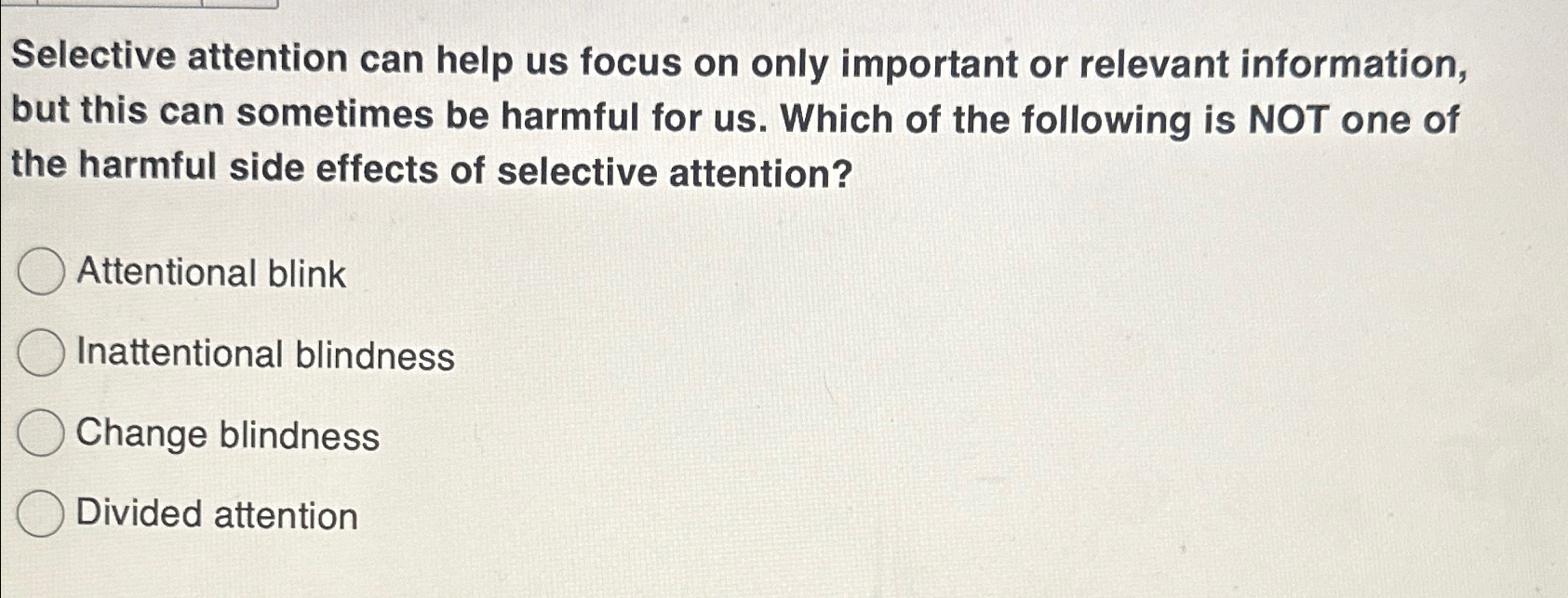 Solved Selective attention can help us focus on only | Chegg.com