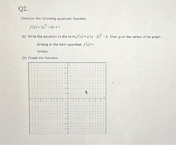 Solved Consider the following quadratic function. | Chegg.com
