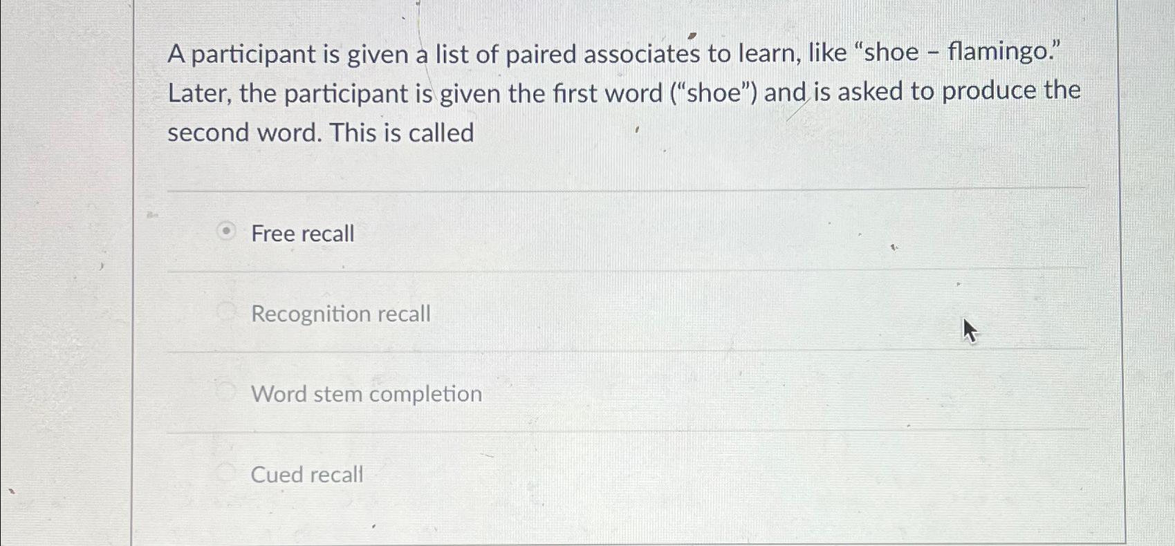 Solved A participant is given a list of paired associate's | Chegg.com