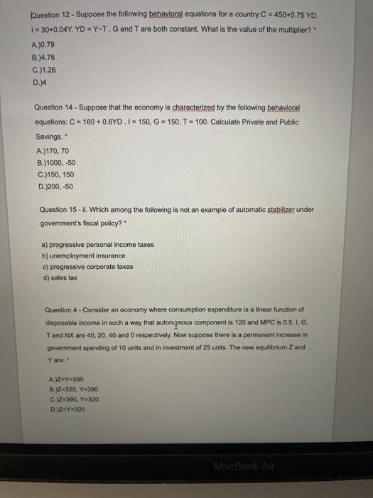 Solved Question 12 - Suppose the following behavioral | Chegg.com