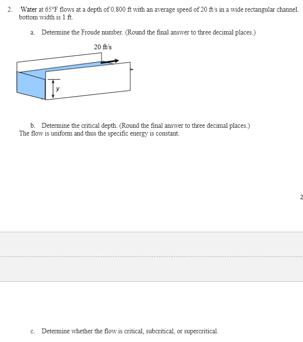 Water at 65°F flows at a depth of 0.800 ﻿ft with an | Chegg.com