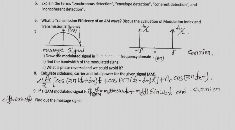 Solved 5 Explain The Terms Synchronous Detection