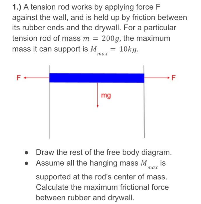Solved 1.) A tension rod works by applying force F against | Chegg.com
