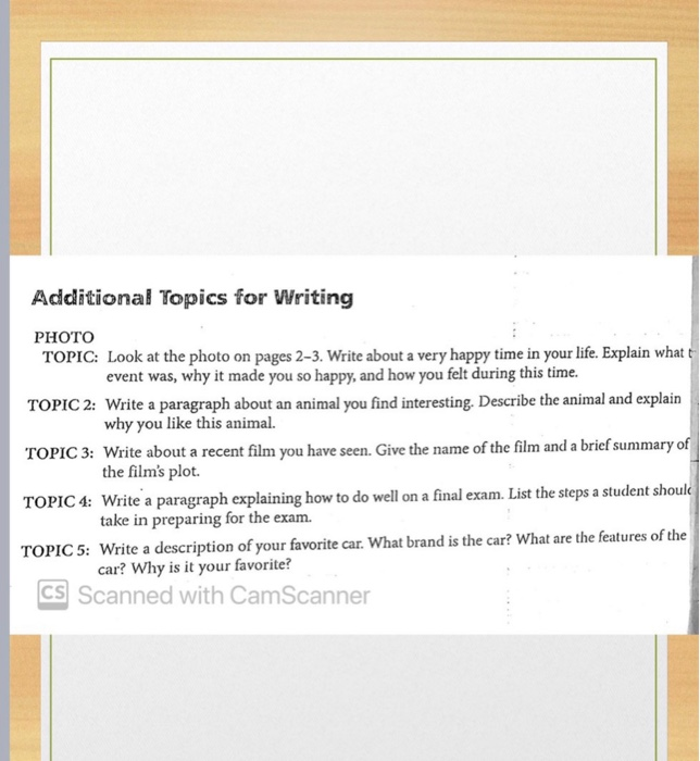 Solved Additional Topics for Writing PHOTO TOPIC: Look at | Chegg.com