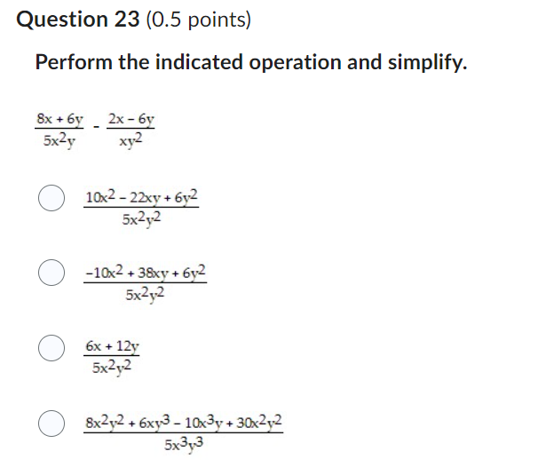 Solved Question 23 ( 0.5 ﻿points)Perform the indicated | Chegg.com
