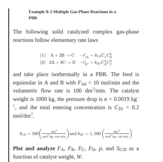 Solved Example 8-5 Multiple Gas-Phase Reactions in a PBR The | Chegg.com
