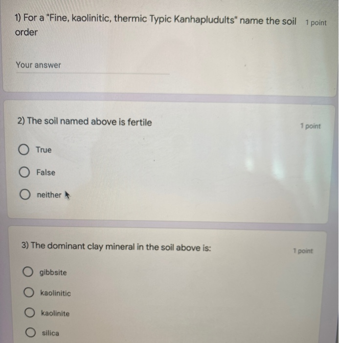 Solved 1) For a "Fine, kaolinitic, thermic Typic | Chegg.com