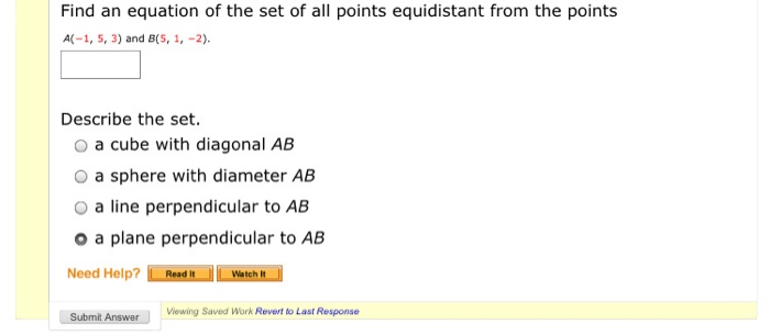 Solved Find an equation of the set of all points equidistant | Chegg.com