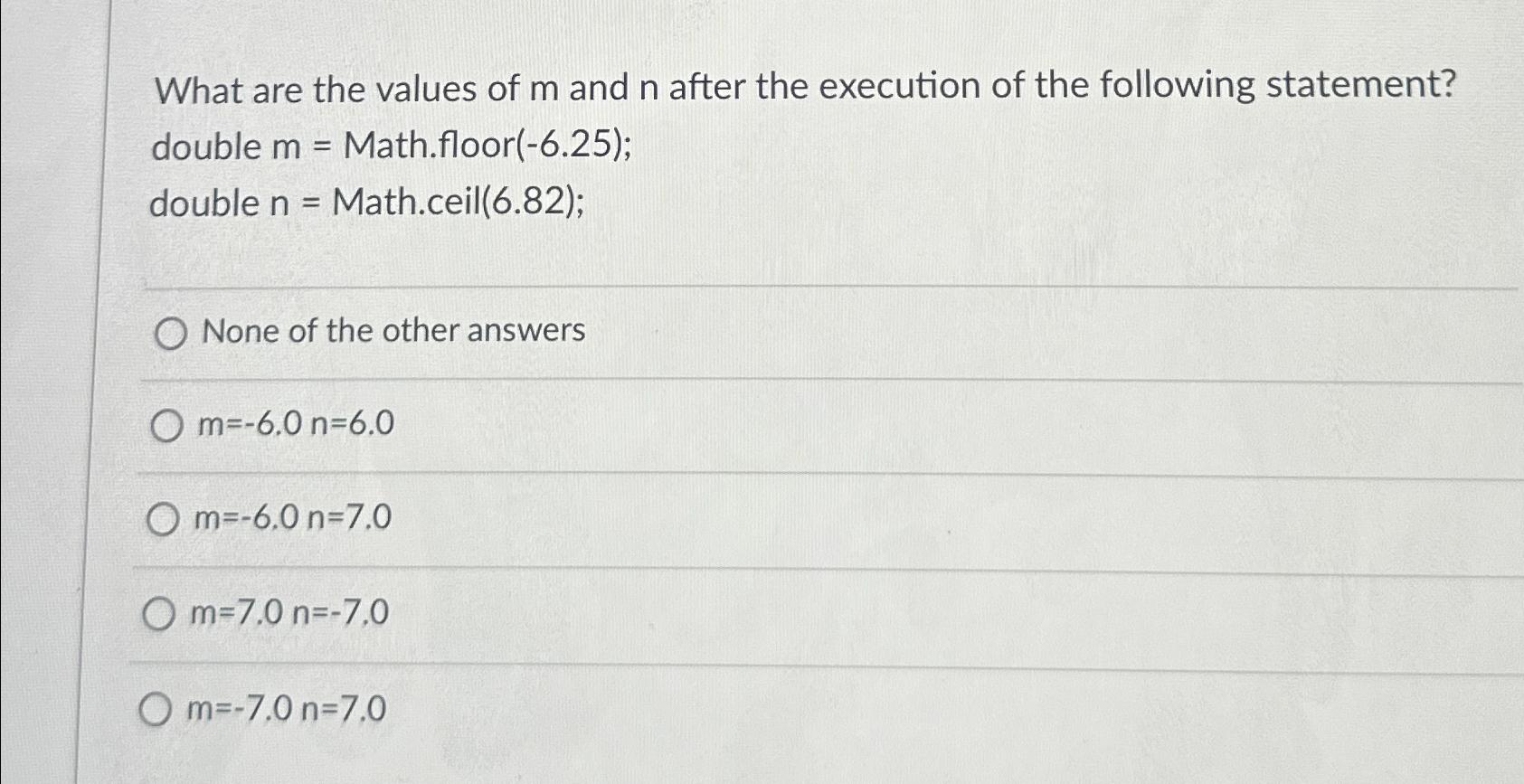 Solved What are the values of m ﻿and n ﻿after the execution | Chegg.com