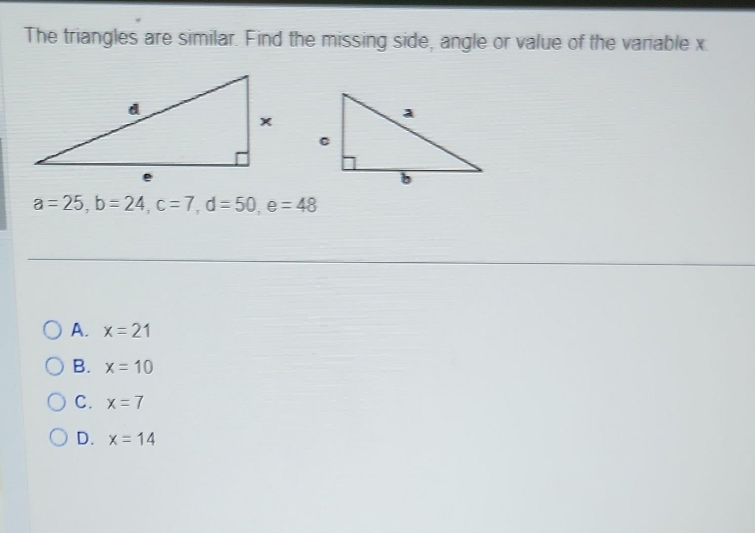 Solved The triangles are similar. Find the missing side, | Chegg.com
