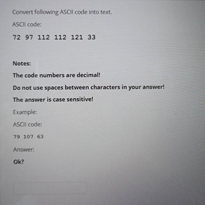 Solved Convert following ASCII code into text. ASCII code: | Chegg.com
