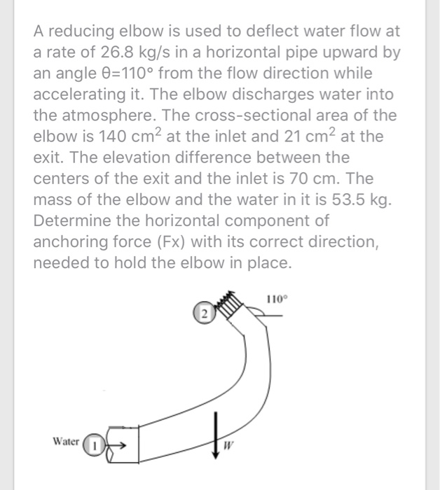 Solved A reducing elbow is used to deflect water flow at a | Chegg.com