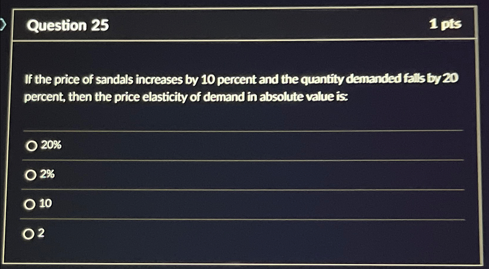 Solved Question 251 ﻿ptsIf the price of sandals increases by | Chegg.com