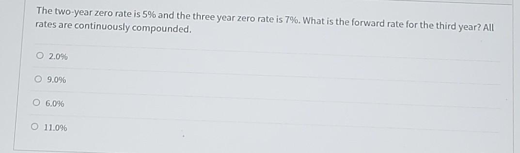 Solved The two-year zero rate is 5% and the three year zero | Chegg.com