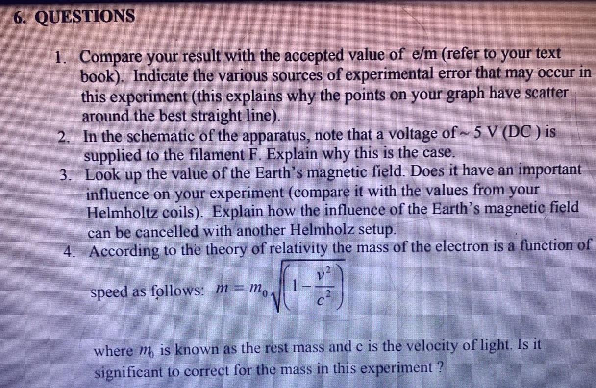 1. Compare your result with the accepted value of e/m | Chegg.com