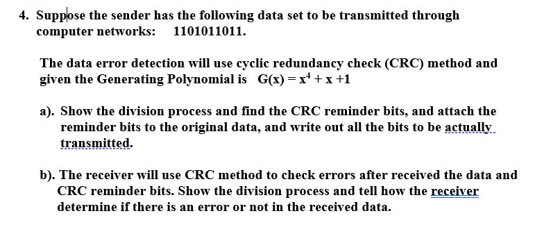 Solved Supplose the sender has the following data set to be | Chegg.com