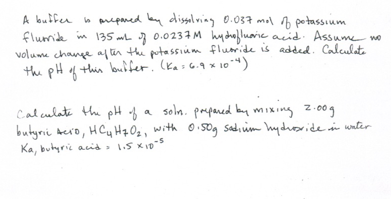 A buffer is perepared by dissolving 0.037mol of | Chegg.com
