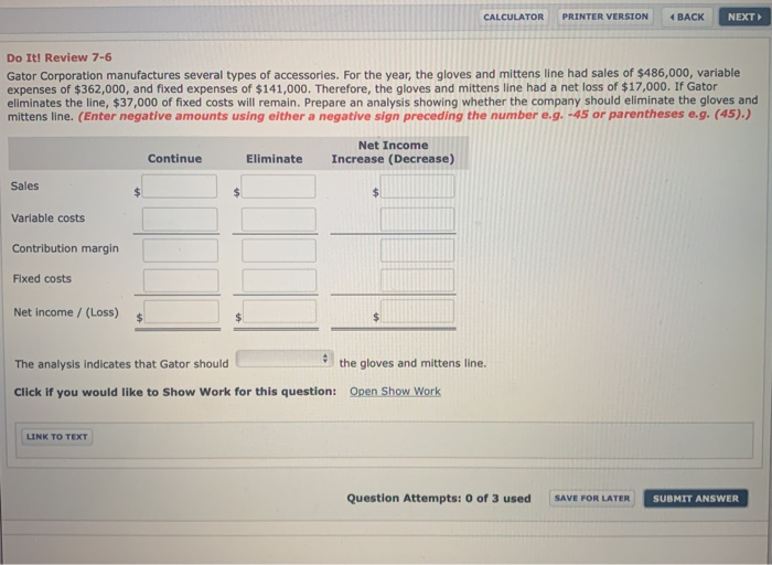 Solved CALCULATOR PRINTER VERSION BACK NEXT Do It! Review | Chegg.com
