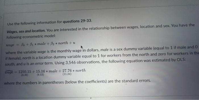 Solved Use the following information for questions 29-33. | Chegg.com