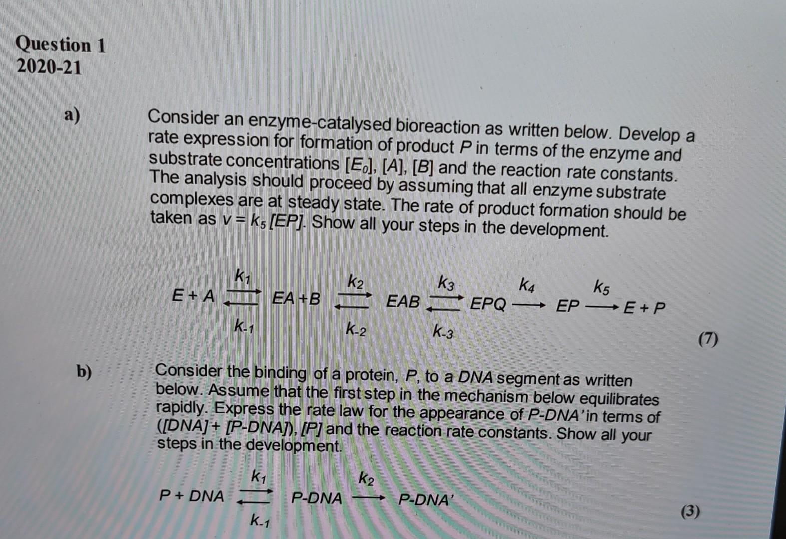 Solved 1a) Consider an enzyme-catalysed bioreaction as | Chegg.com