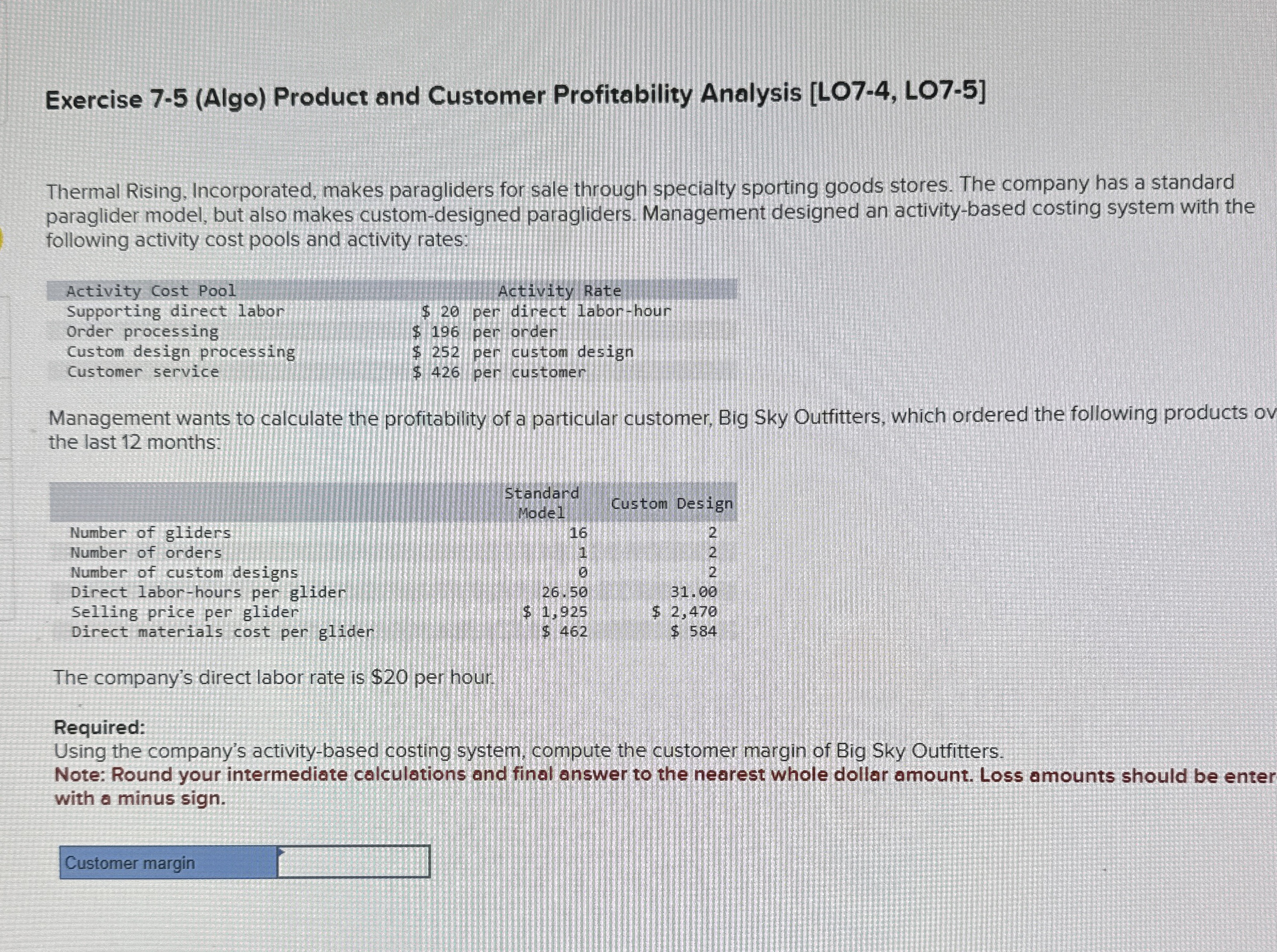 Solved Exercise 7-5 (Algo) ﻿Product and Customer | Chegg.com
