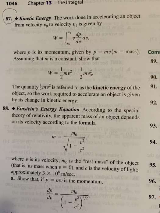 Solved The Integral Chapter 13 1046 87. Kinetic Energy The | Chegg.com