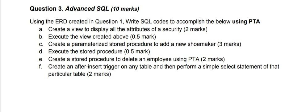 Solved Question 3. Advanced SQL (10 marks) Using the ERD | Chegg.com