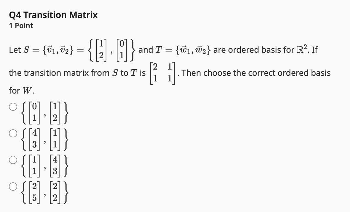 Solved Q4 ﻿Transition Matrix1 ﻿PointLet | Chegg.com