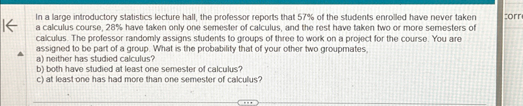 Solved In a large introductory statistics lecture hall, the | Chegg.com