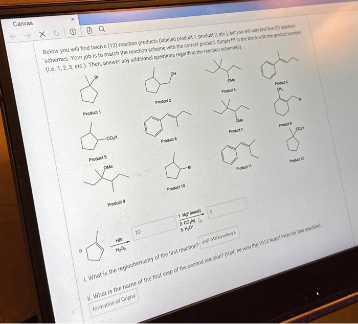 Solved Below you will find twelve (12) reaction products | Chegg.com