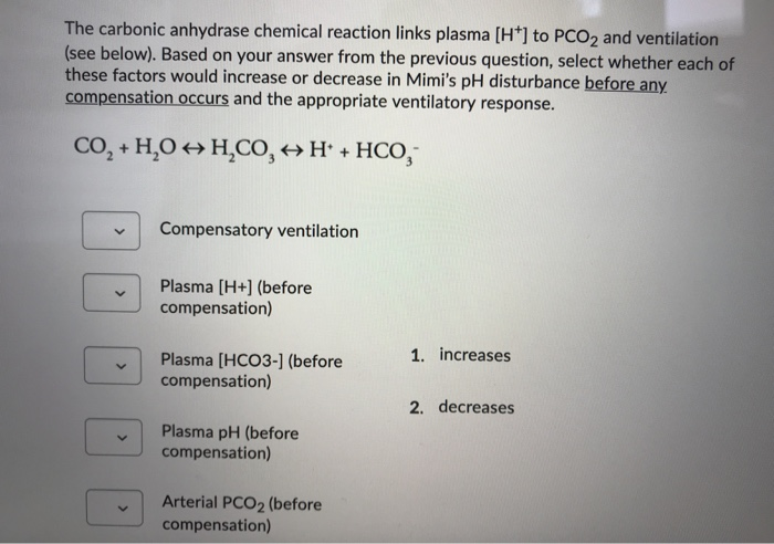 Solved The carbonic anhydrase chemical reaction links plasma | Chegg.com
