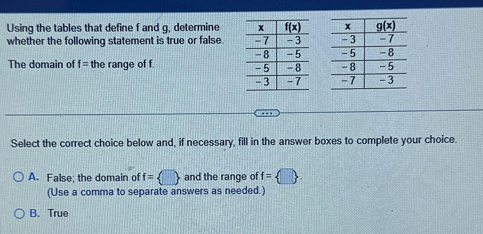 Solved Using the tables that define f ﻿and g, ﻿determine | Chegg.com