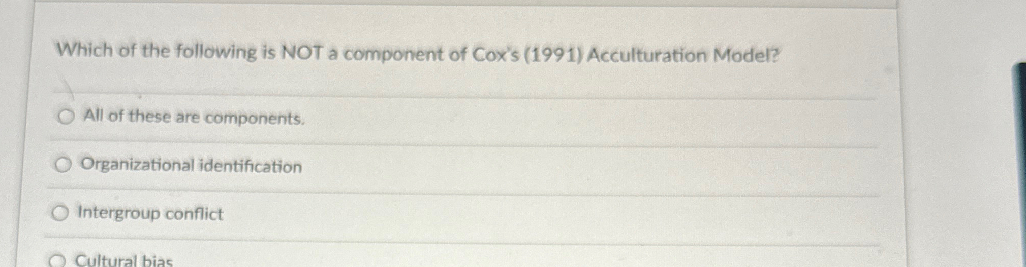 Solved Which of the following is NOT a component of Cox's | Chegg.com