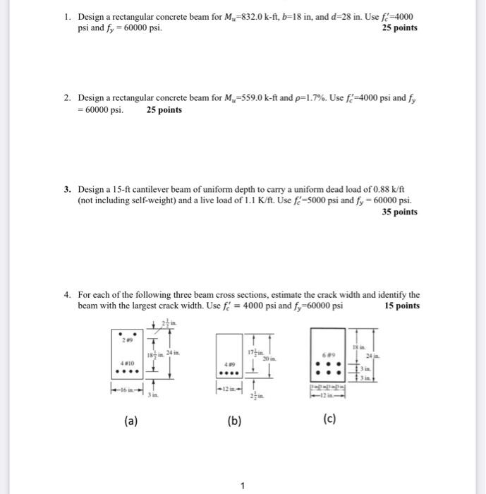 Solved 1. Design a rectangular concrete beam for | Chegg.com