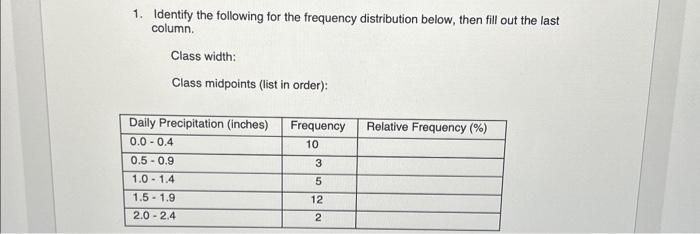 Solved 1. Identify the following for the frequency | Chegg.com
