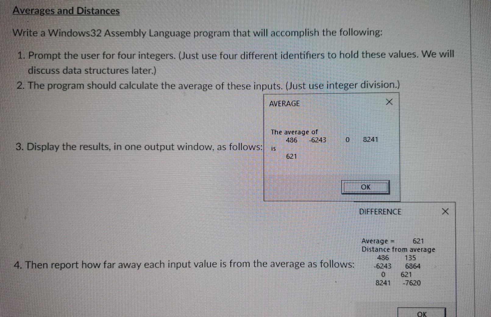 Solved Averages and Distances Write a Windows32 Assembly | Chegg.com