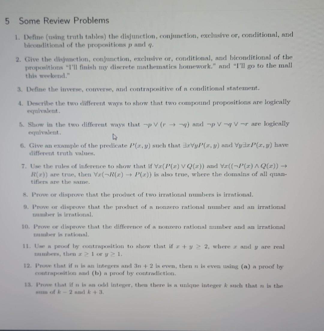 Solved 1 Define using Truth Tables The Disjunction Chegg