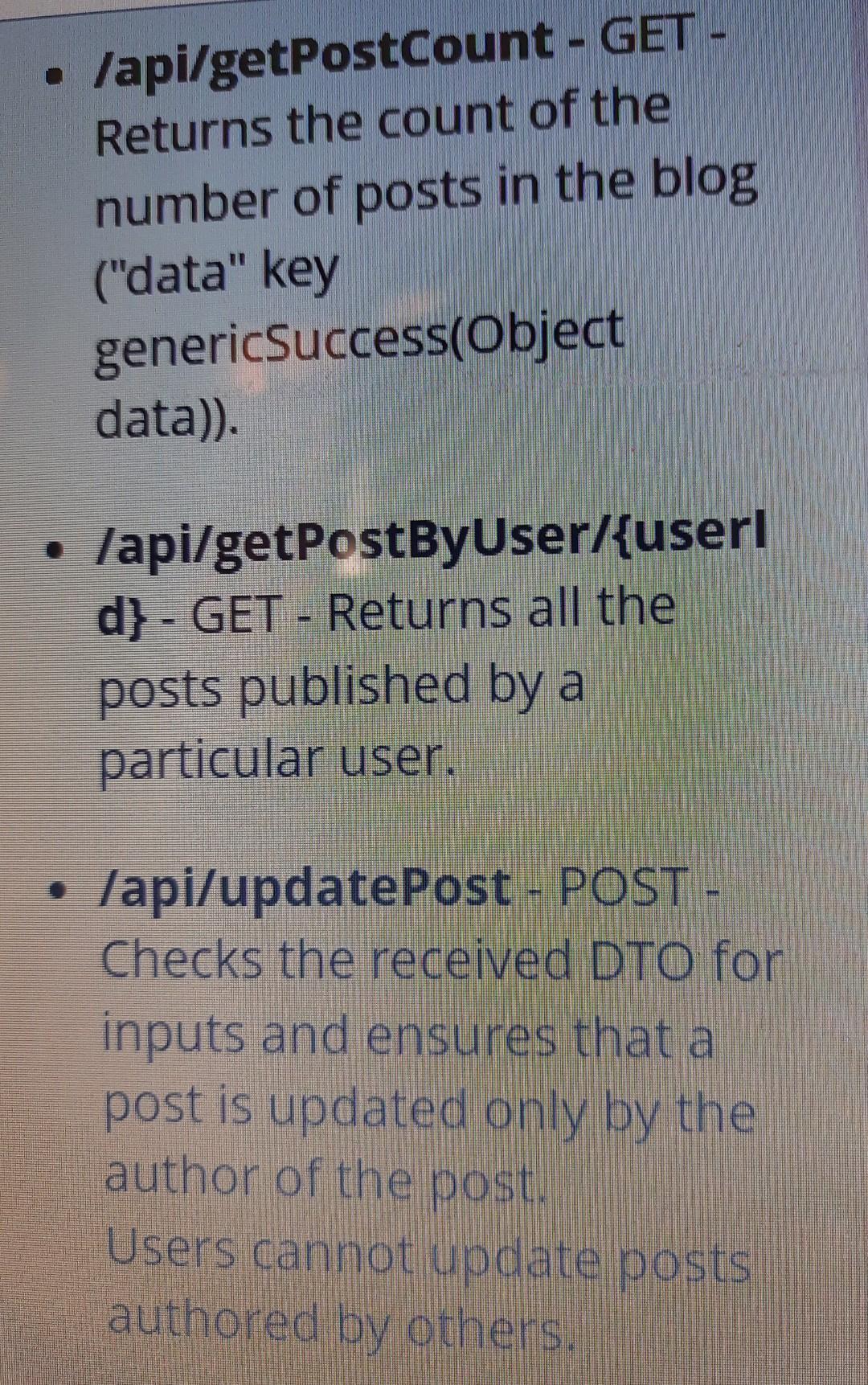 Solved 1. Blogging App Create the following APls: • | Chegg.com