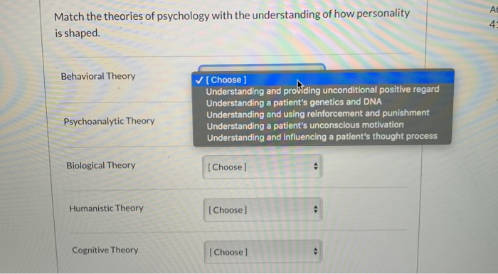 Solved At Match the theories of psychology with the | Chegg.com