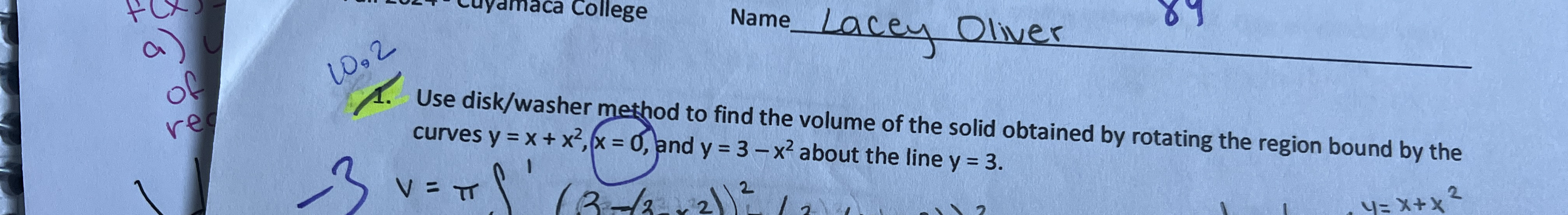 Solved Use disk/washer method to find the volume of the | Chegg.com