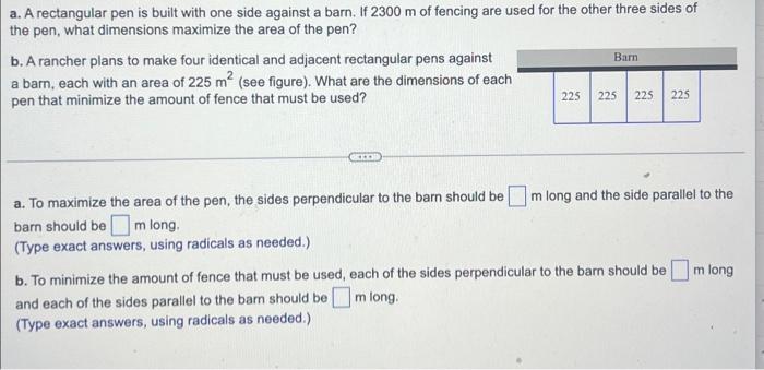 Solved a. A rectangular pen is built with one side against a | Chegg.com