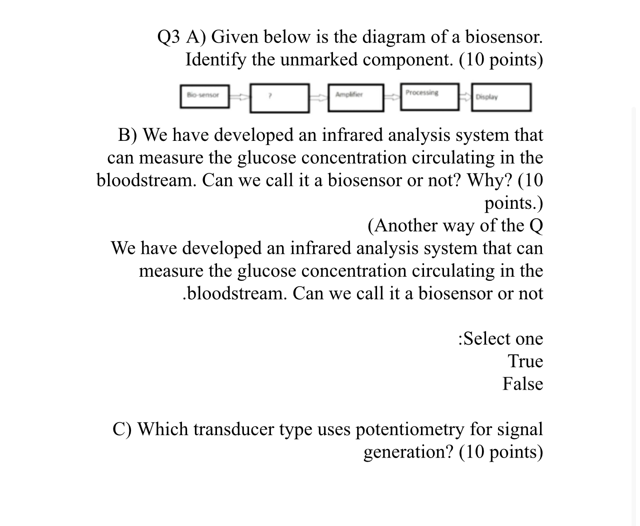 Solved Q3 ﻿A) ﻿Given below is the diagram of a biosensor. | Chegg.com