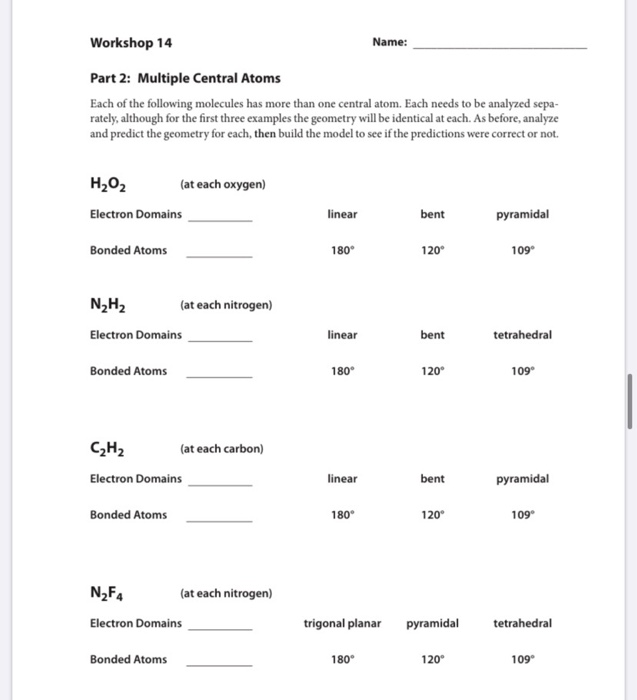 Solved Workshop 14 Name: Part 2: Multiple Central Atoms Each | Chegg.com