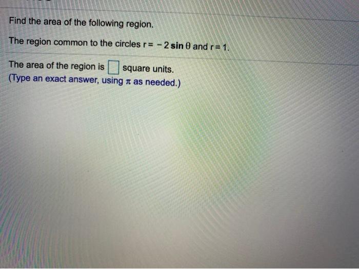 Solved Find the area of the following region. The region | Chegg.com